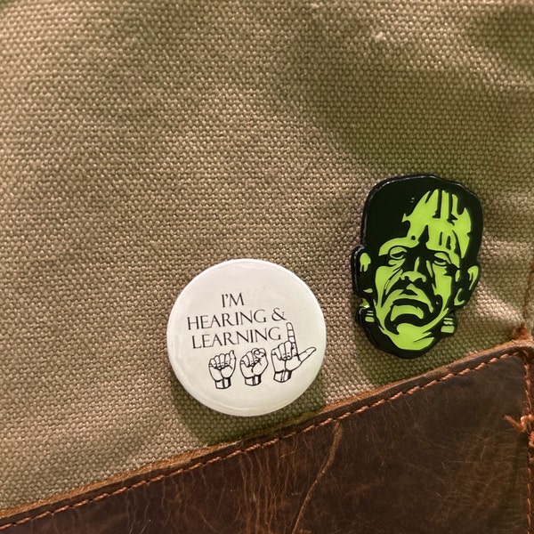 I'm Hearing and Learning Asl Button, ASL Fingerspelling Pin, American ...