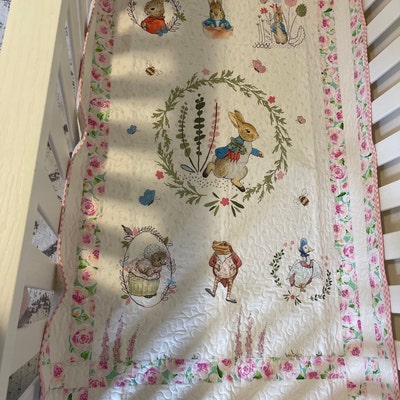 Peter Rabbit Baby Quilt/ Blue Patchwork Baby Quilt/ Ginghams and Dots ...