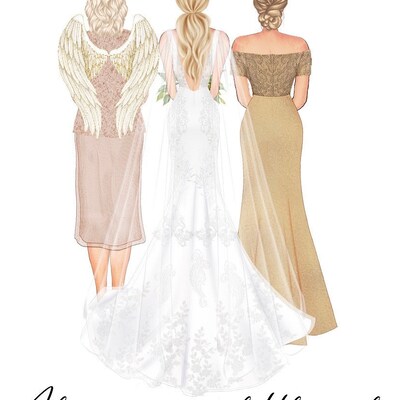 Wedding Family Illustration, Wedding Parent Print, Customized Wedding ...