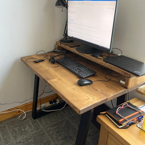 Rustic Computer Desk and Monitor Shelf With INDUSTRIAL LEGS Rustic Desk ...
