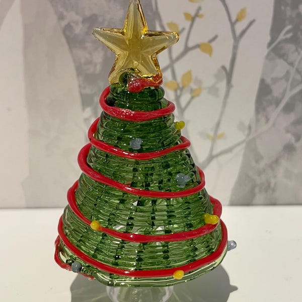 Handmade Stained Glass Christmas Tree Statue, Illuminated Crystal Xmas ...