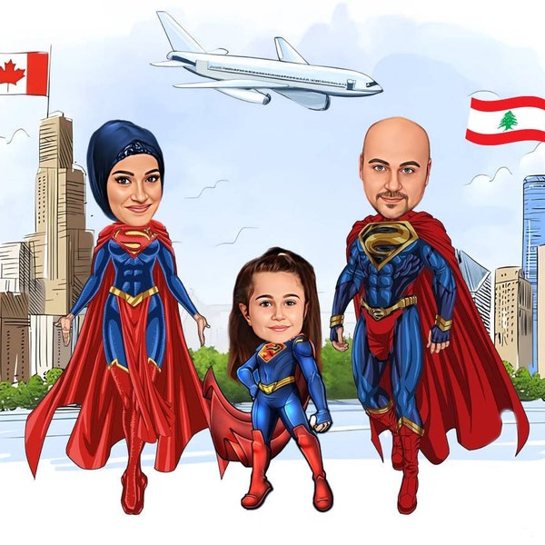 Custom Family Cartoon Portrait, Custom Family Portrait, Personalized ...