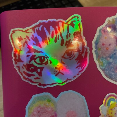 HOLOGRAPHIC Cute Kitty Cat Stickers Premium Die Cut Vinyl 2.5 X 3 ...