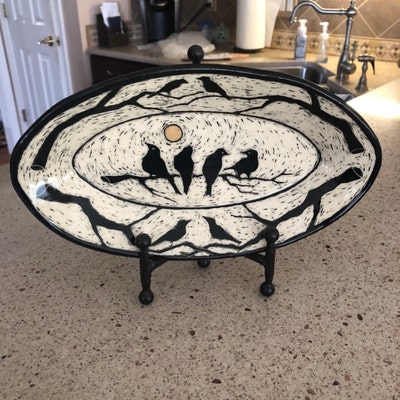 Raven or Crow Bird Sgraffito Ceramic Plate Crow Dish Raven - Etsy