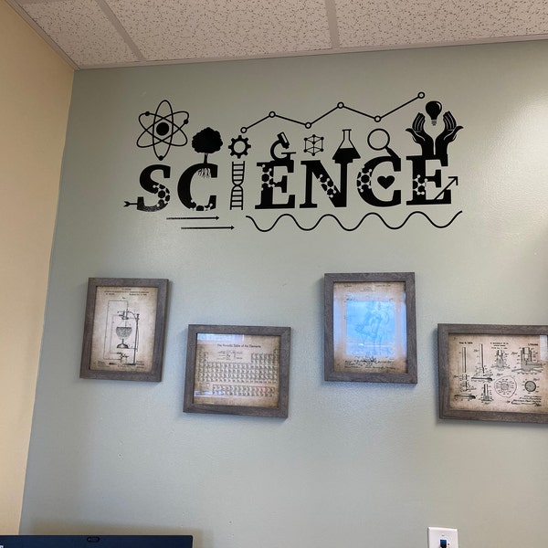 Vintage Science Wall Art Set of 4, Periodic Table, Microscope, Bunsen ...