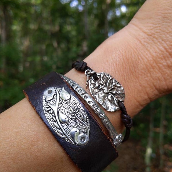 Bling Four Leaf Clover Leather Cuff Bracelet Repurposed Belt Cuff Irish Celtic Leather Shamrock ...