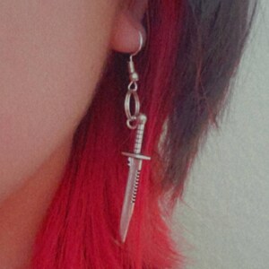 Dagger Silver Earrings Emo Goth Cool Fashion Rock Tattoo - Etsy