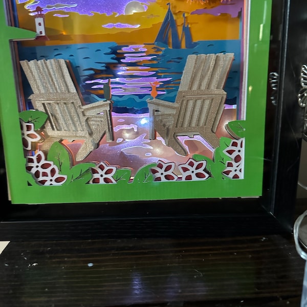 Beach Sunset 3D Box Paper Cut Light Box SVG, Camping Shadow Box SVG ...