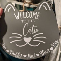 Welcome to the Catio Wood Sign, Cat Head Sign, Cat House Sign, Wood Cat ...