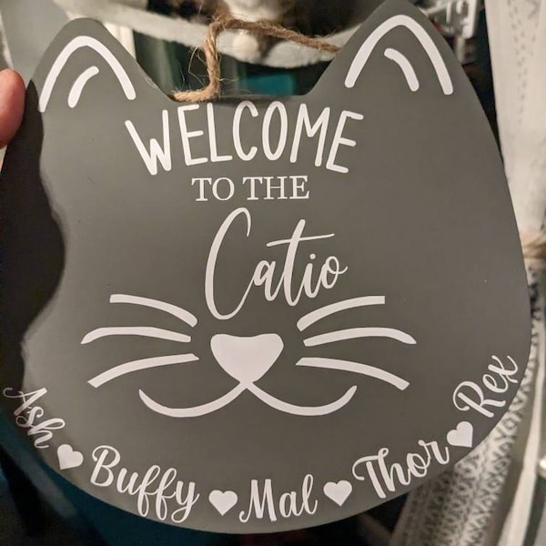 Welcome to the Catio Wood Sign, Cat Head Sign, Cat House Sign, Wood Cat ...