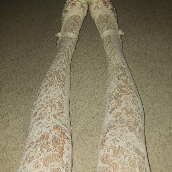 Shipped From England -lavender Tights With Floral Patterns -kawaii and ...