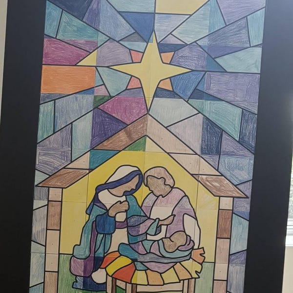 Printable "stained Glass" Nativity Scene Collaborative Coloring Poster ...