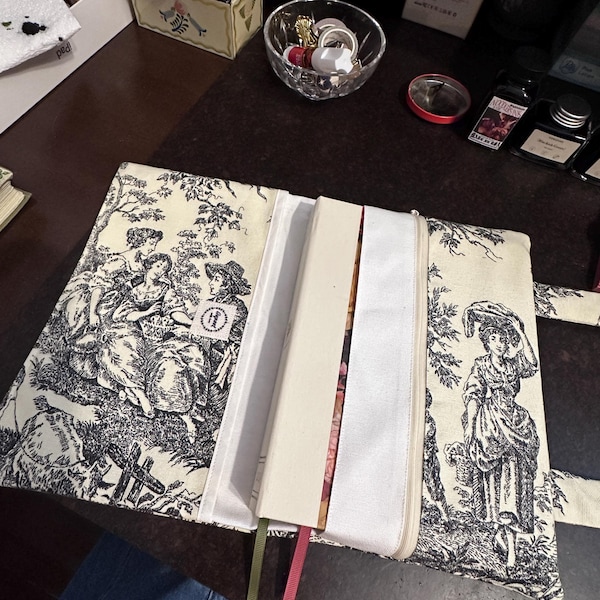 Toile De Jouy Fabric,book Sleeve, Book Bag, Book Protector, Bookish ...