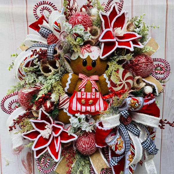 Gingerbread Wreath Attachment, Mini Christmas Gingie Decor, Gingerbread ...