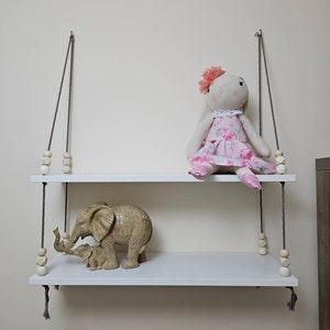 2 Tier Nursery Shelf With Clothes Rail, White Shelf With Rail, Double ...