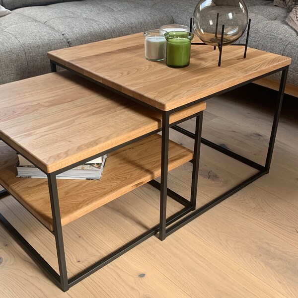 Original BestLoft®2er-Set Couchtisch Holz Eiche Metall Beistelltisch ...