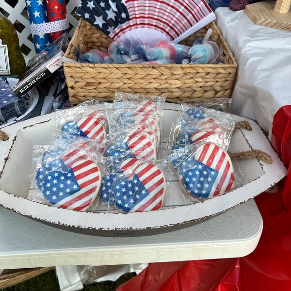 12 Count Patriotic Hearts With Flag 4th of July Decorated Sugar Cookies ...