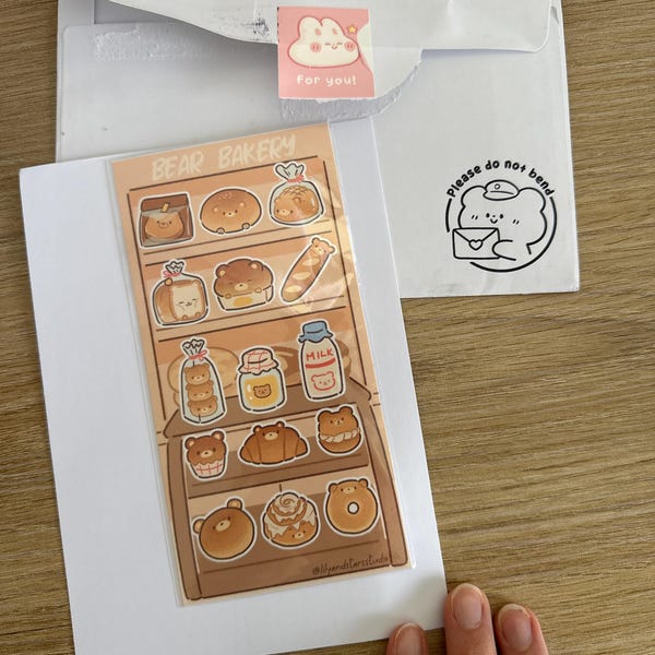 Bear Bakery Sticker Sheet • Kawaii Food • Hand Drawn • Glossy Stickers ...