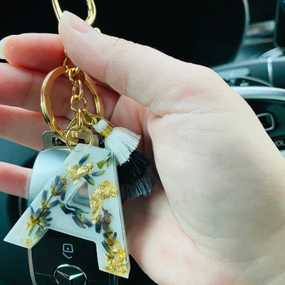 Lavender Keychain With Tassel Floral Keychain Letter - Etsy