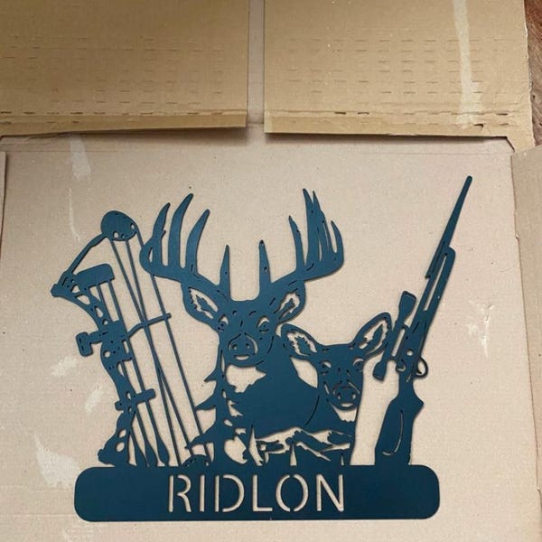 Custom Deer Hunter Metal Sign, Personalized Bow and Hunting Rifle Sign ...
