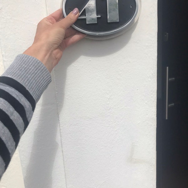 Cast Aluminium Art Deco Oval House Door Number Sign Address Solid Metal ...