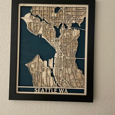 Seattle Laser Cut Map Minimalist Wall Art Precise Engraved Map Art Home ...