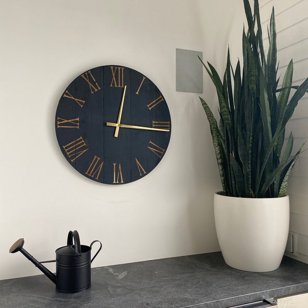 Large Wall Clock - Navy & Gold - Mid Century Modern - Modern Home Decor ...