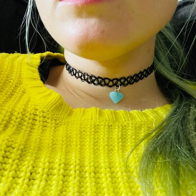 Blue Glow Heart Choker Necklace Retro Tattoo Choker W/ Handmade Resin ...