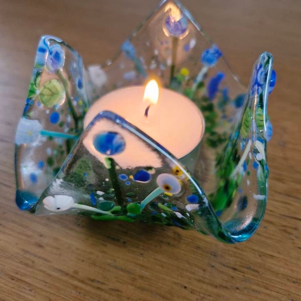 Handmade Fused Stained Glass Tea Light Candle Holder. Flower Pot Design ...