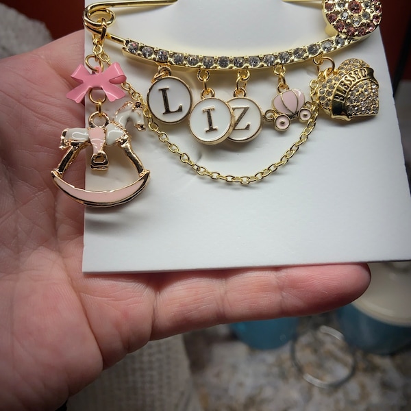 Pink Customized Baby Pin With Bead Name - Etsy