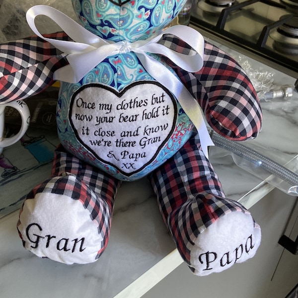 Memory Bear Handmade Personalised Keepsake Remembrance Bereavement Bear ...