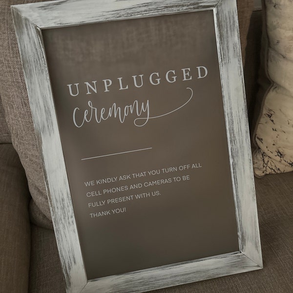 Frosted Unplugged Ceremony Sign With Cursive Font, Small Unplugged ...