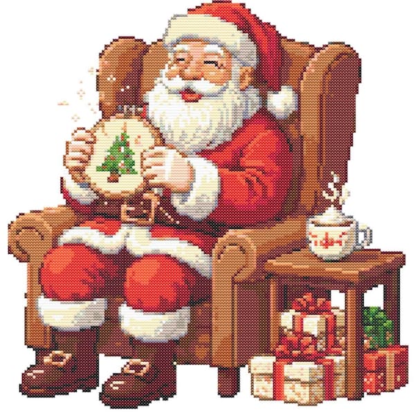 Santa Stitching Cross Stitch Pattern: Cozy Christmas Embroidery PDF ...