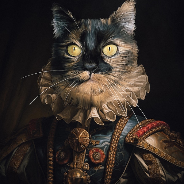 Regal Cat Painting, Royal Cat Portrait Customized, Renaissance Pet Art ...