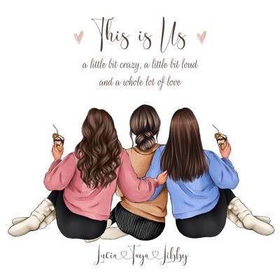 Best Friends Personalized Print, Custom 3 Friend Prints, Three Best ...