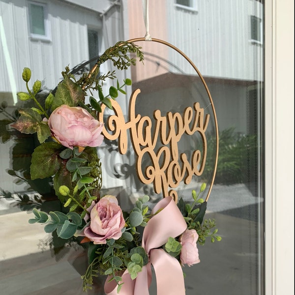 Nursery Wreath With Name - Baby Shower Gift - Baby Shower Wreath With ...