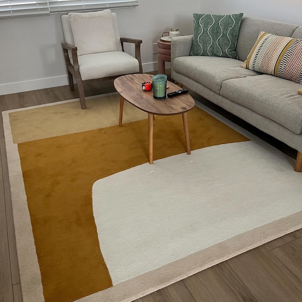 Modern Handmade 12x18 Fine Ivory Curve Embossed Cut Tufted Area Rug for ...