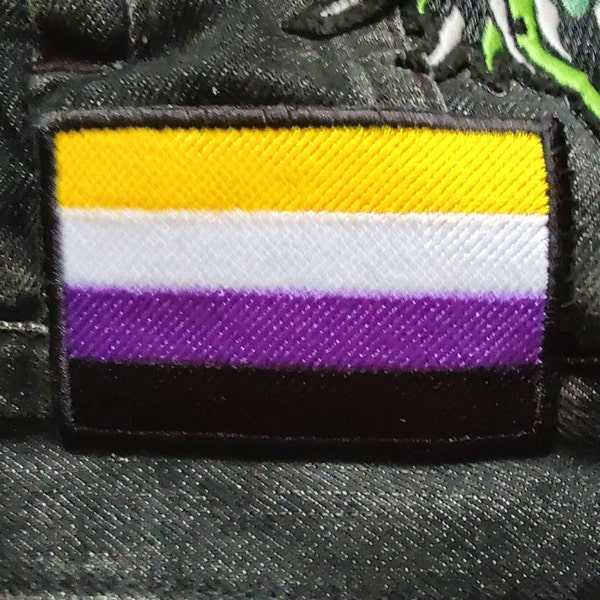 Non-binary Flag Embroidered Patch | LGBT Enby Nonbinary | Hook and Loop, Iron-on & Sew-on ...