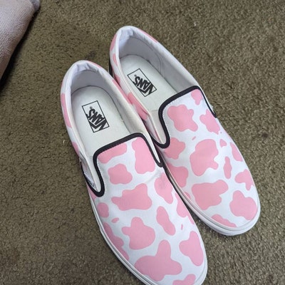 Pink Cow Print Vans Hand-painted Slip-on Vans Pink Cow Print Strawberry ...