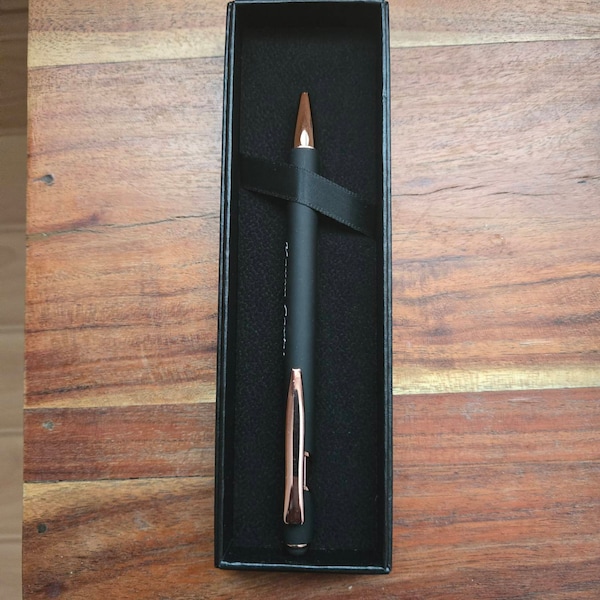 Personalised Gold and Black Retractable Ballpoint Pen, Gift for Him ...