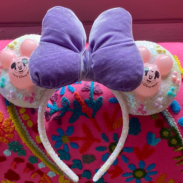 Lux Minnie Ears With Bow and Pearls - Etsy