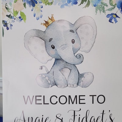 CUSTOM Blue Elephant Baby Shower Welcome Sign Welcome Poster Boy Little ...