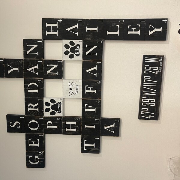 Distressed Black White Scrabble, Scrabble Wall Tiles, Wall Art, Rustic ...