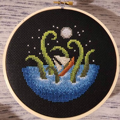 Cross Stitch Pattern Kraken Moon and Boat PDF Instant Download - Etsy