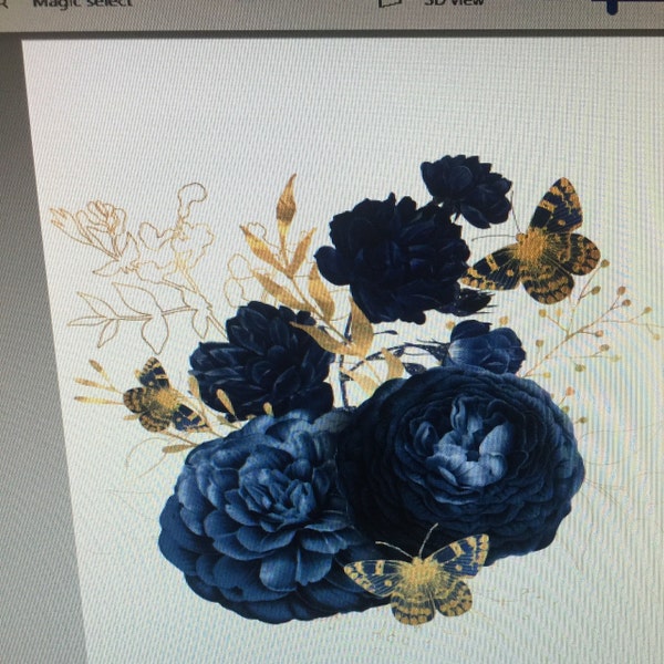Navy and Gold Floral Clip Art, Digital Instant Download Painted ...