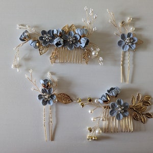 Delicate Bridal 3 Blue Hair Pins, Rhinestones, Pearls, Jewels, Bride ...
