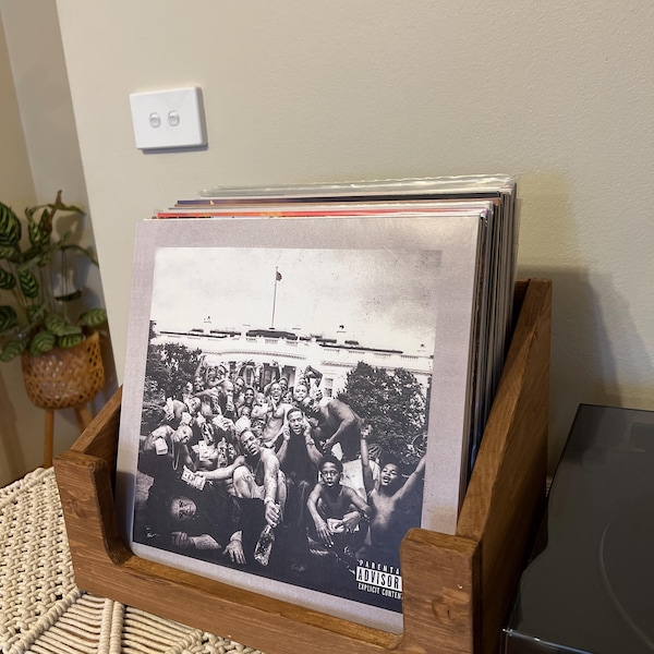 Wooden Vinyl Album Record Storage Box | Rustic Real Wood Album Holder ...
