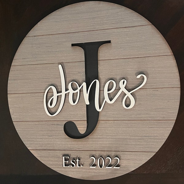 Last Name Sign, Round Initial Sign, Wedding Sign, Wedding Gift ...