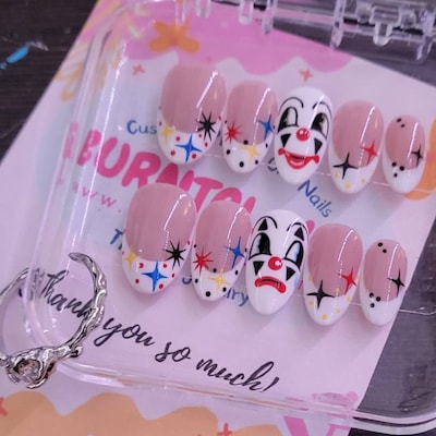 133 as a Clown Happy&sad Clowns Frenchtips Press on Nails Custom Hand ...
