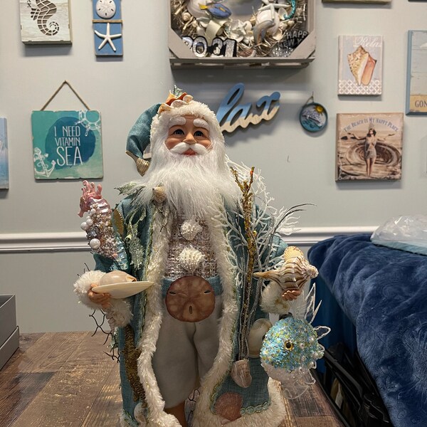 Large 22 Coastal Santa With Glass Sea Turtle and Fish Sea Life ...